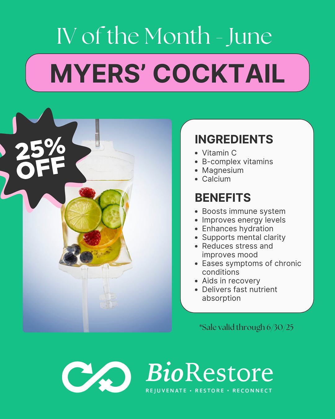 New! IV Therapy Drip of the Month - Myers' Cocktail - BioRestore